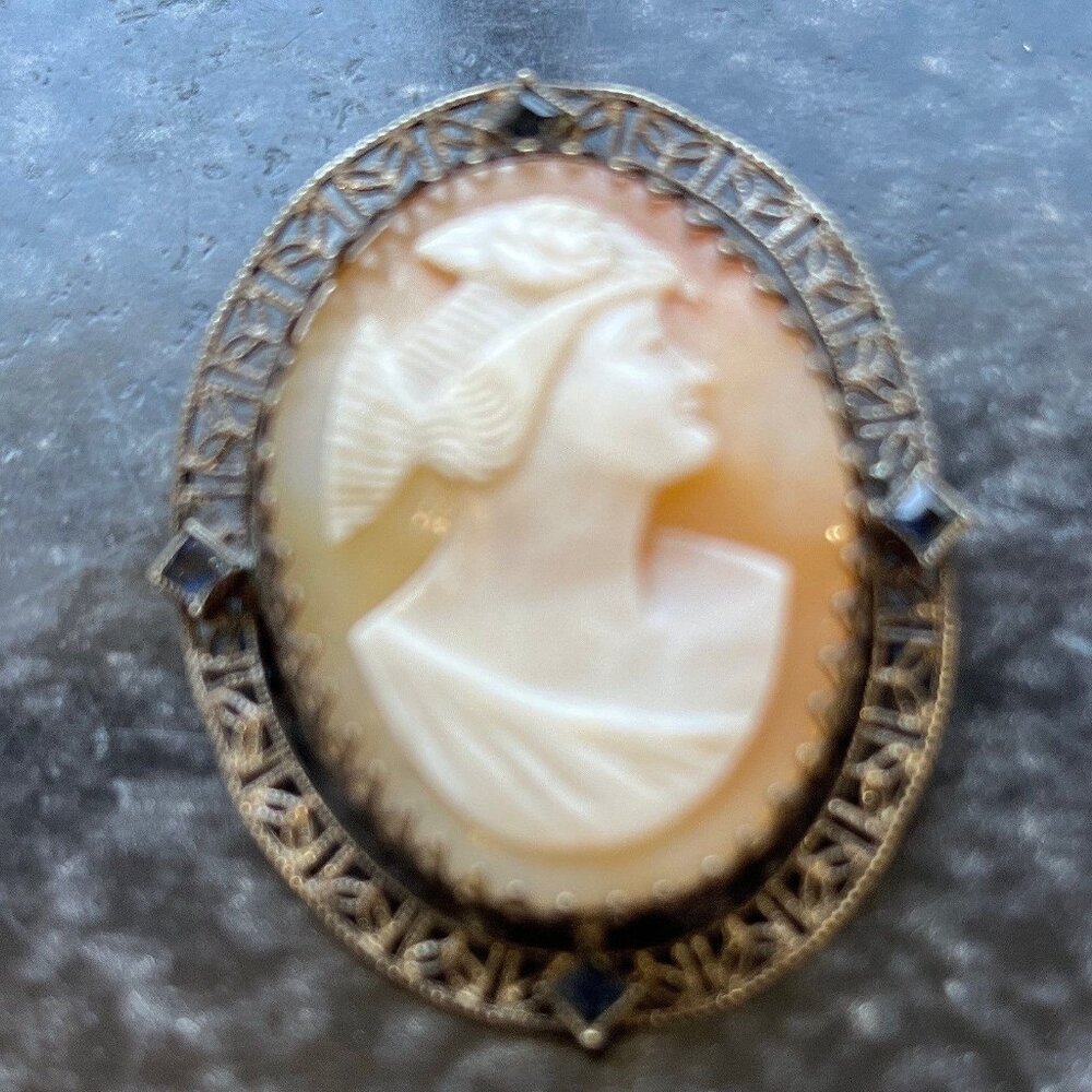 Antique Italian Shell Cameo Sterling Silver Pin Or Pe… - Gem
